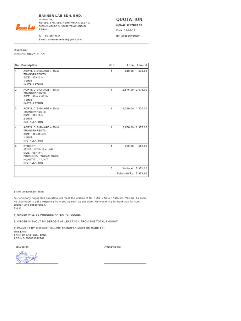 CONTOH SEBUTHARGA SIGNAGE | PDF