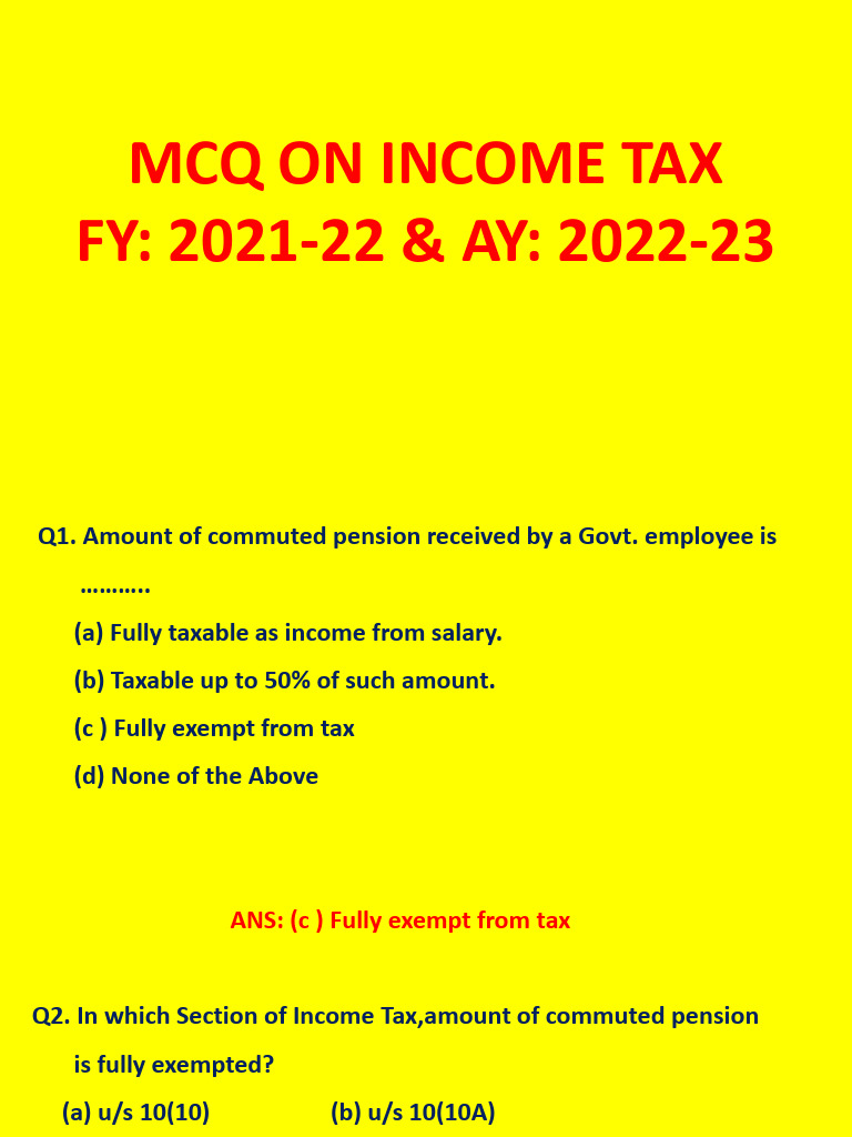 MCQ On Income Tax | PDF | Taxes | Tax Deduction