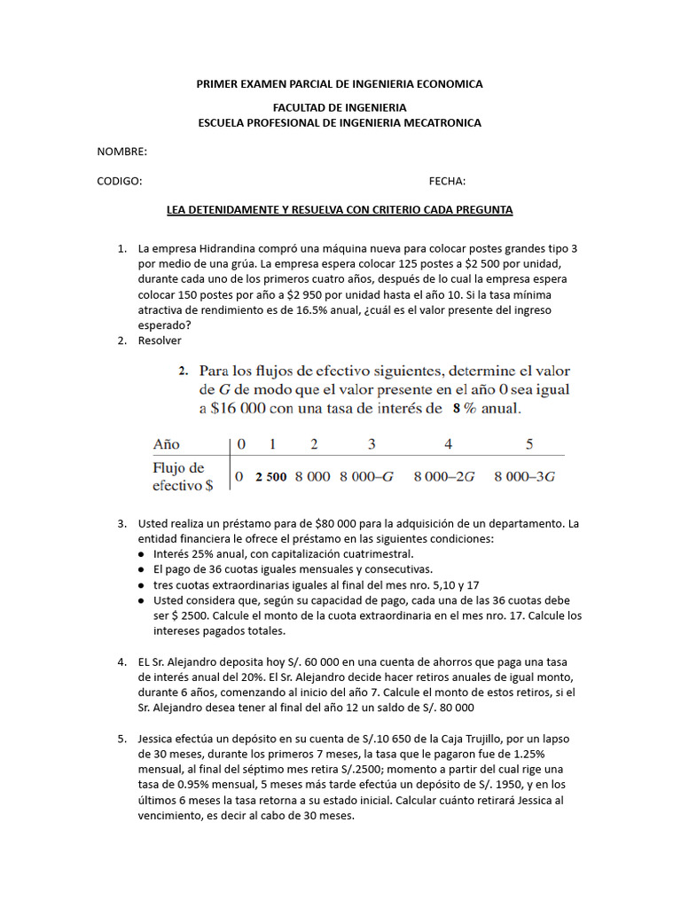 Primer Examen Parcial de Economia | PDF | Tasas de interés | Economias