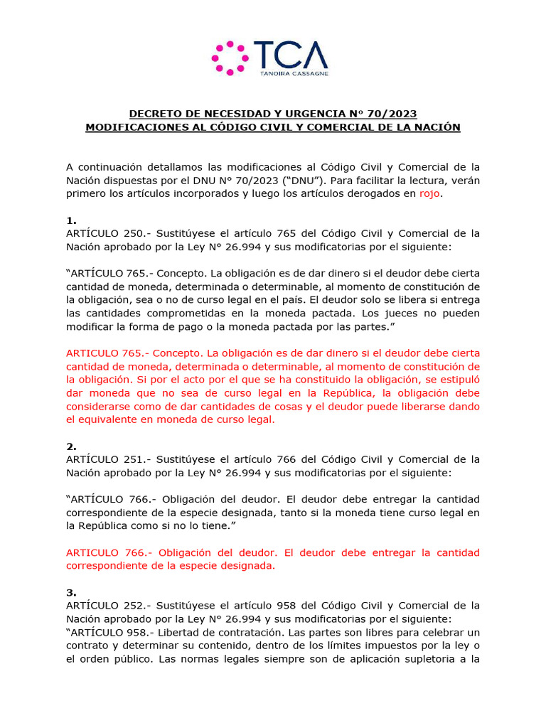 DNU 70-2023 Modificaciones Código Civil y Comercial | PDF | Pagos | Derecho civil (sistema legal)