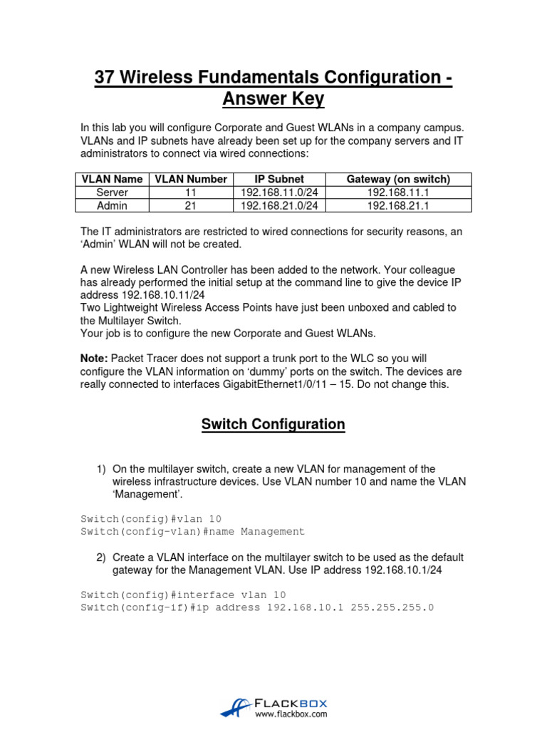 37 Wireless Fundamentals Configuration Answer Key | PDF