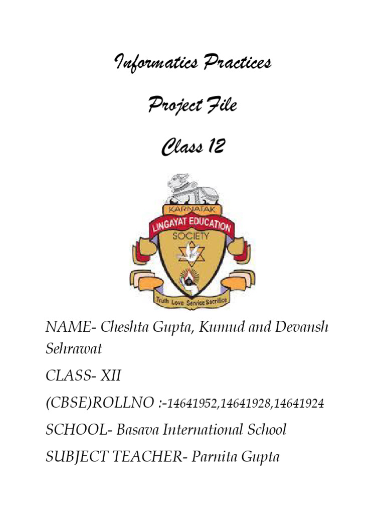 Informatics Practices File As Per Cbse Pdf Computer Programming Computer Architecture