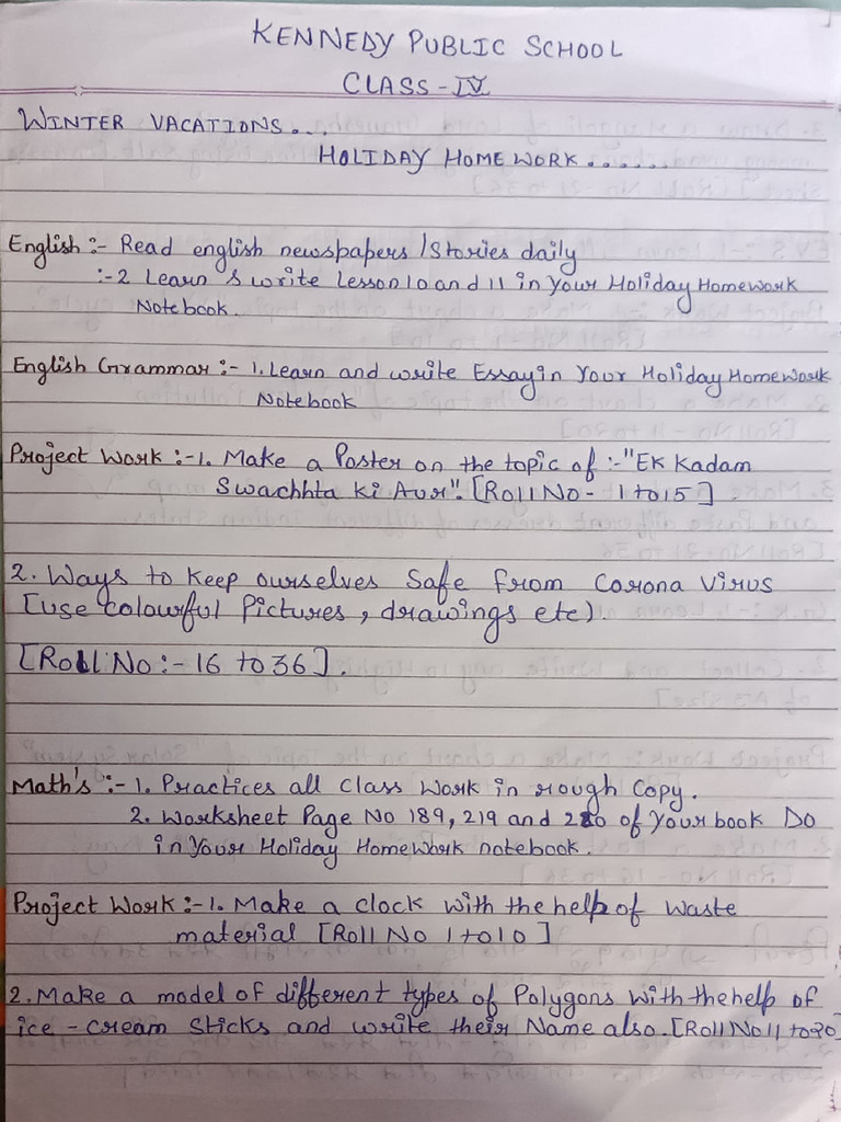 Holiday Homework For English Class Pdf Social Science