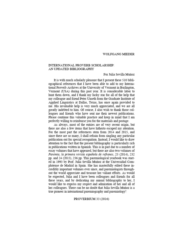Mieder, Wolfgang - International Proverb Scholarship. An Updated Bibliography | PDF | Proverb