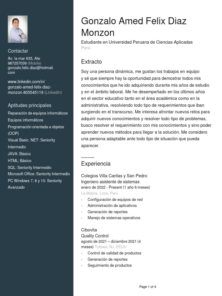 CV Gonzalo Amed Felix Diaz Monzon 2023 | PDF | .NET Framework | Microsoft