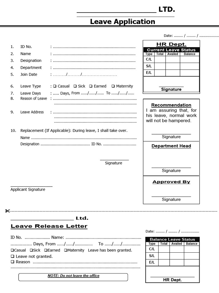 Leave Application Form | PDF | Finance & Money Management