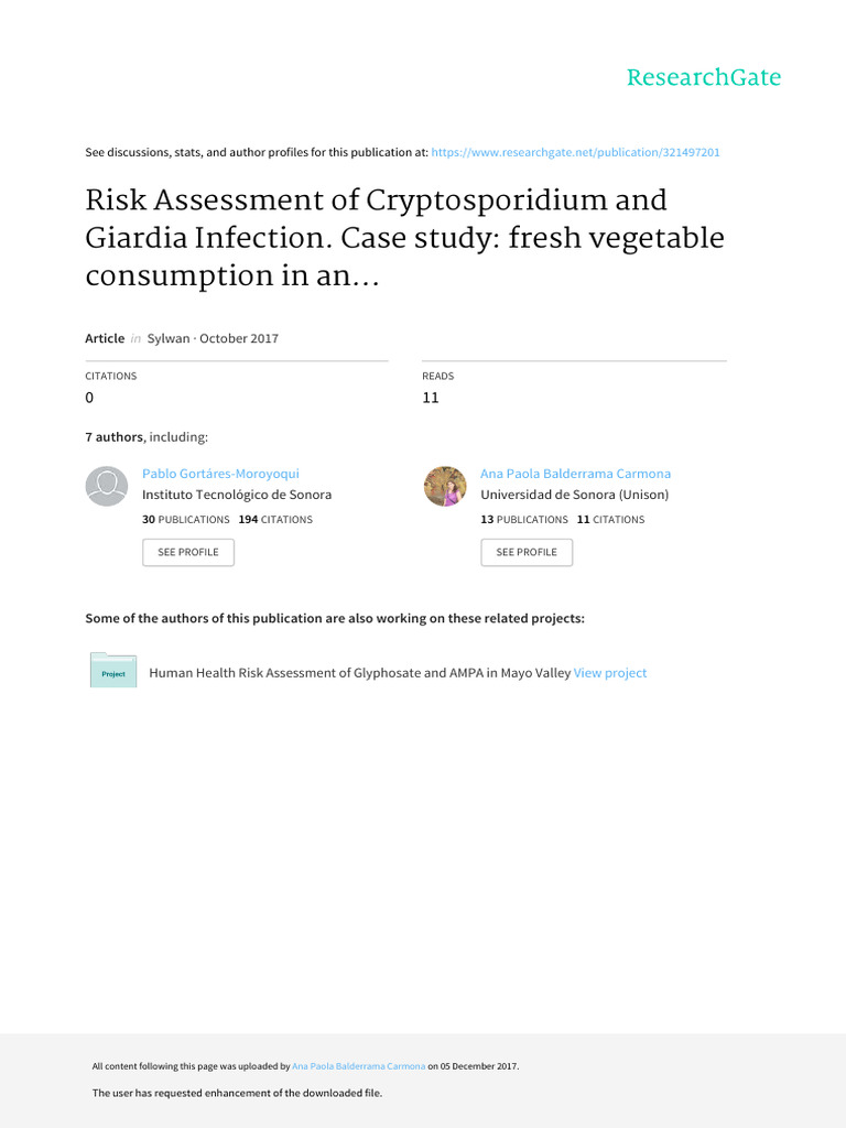 Risk Assessment of Cryptosporidium and Giardia Infection. Case study: fresh vegetable ...