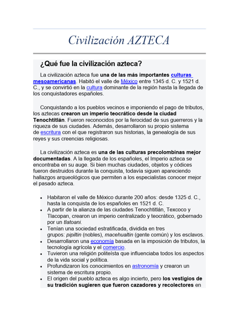 Civilización AZTECA | PDF | azteca