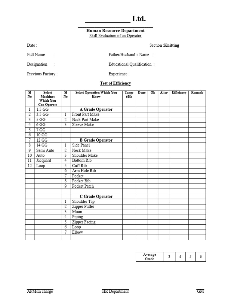 Operator Skill Evaluation Report | PDF | Seam (Sewing) | Sewing