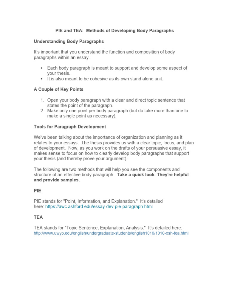 PIE and TEA Methods For Developing Body Paragraphs | PDF