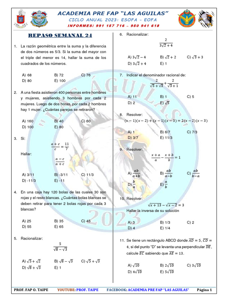 24° Repaso Semanal - Ciclo Anual Fap 2023 | PDF | Matemáticas