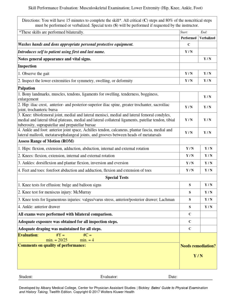 Lower Extremity Skill Sheet | PDF | Human Leg | Anatomical Terms Of Motion