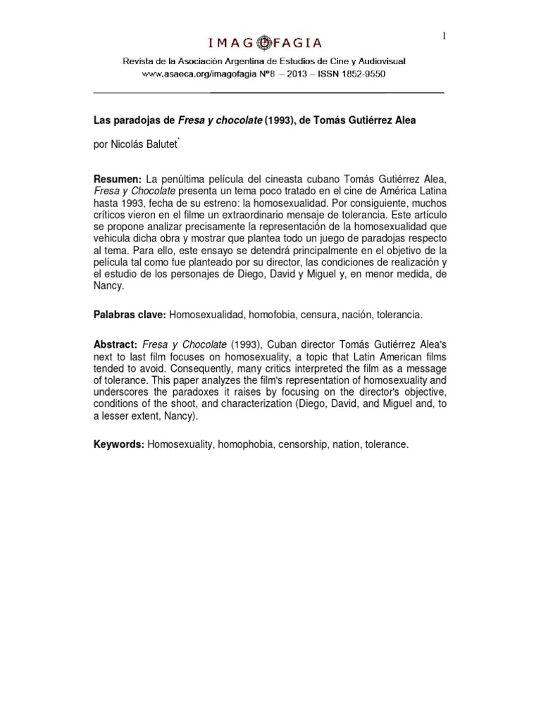 Balutet, Nicolás (2013) Las Paradojas de Fresa y Chocolate | PDF ...