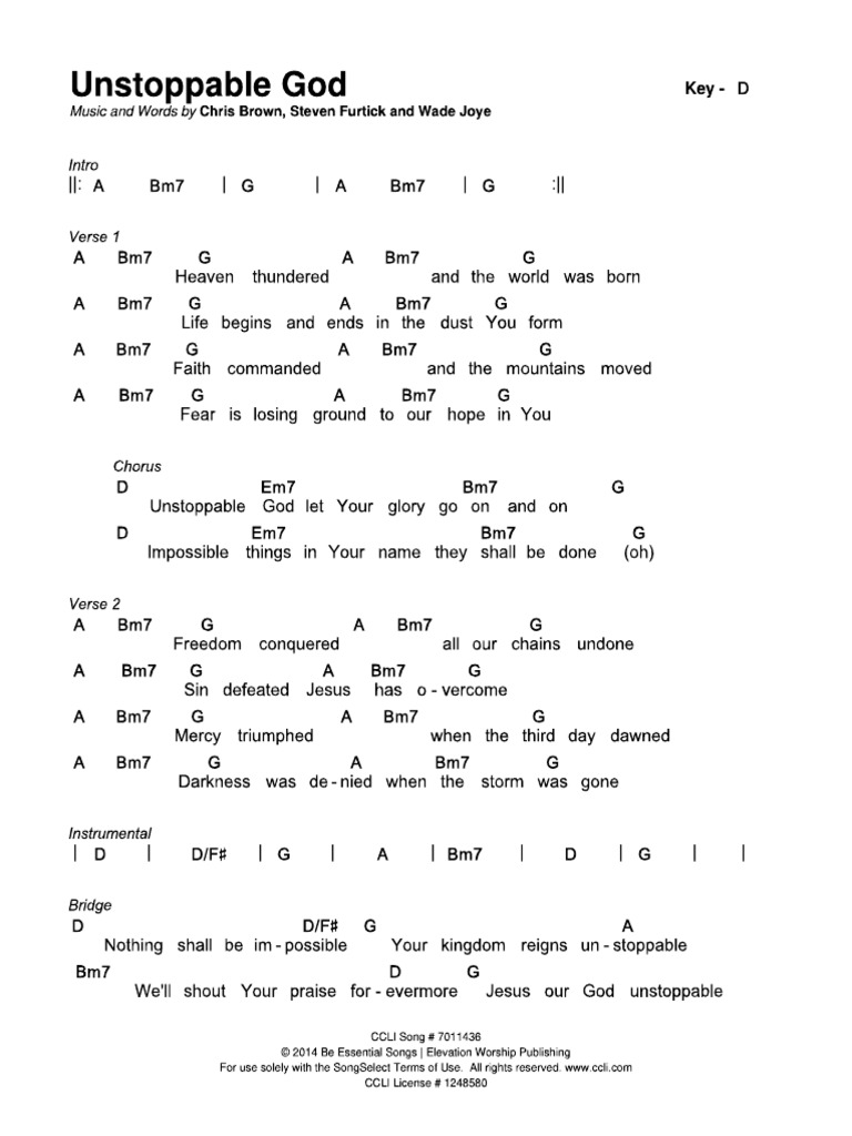 Unstoppable God CHORDS in D | PDF
