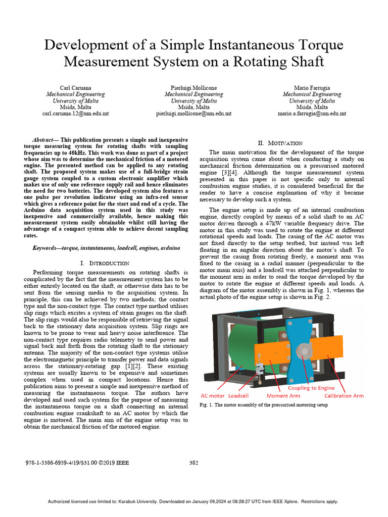 Development of A Simple Instantaneous Torque Measurement System On A Rotating Shaft | PDF