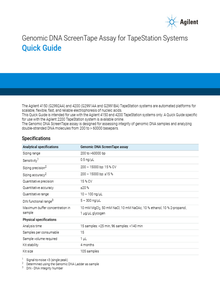 Manual TapeStation. GDNA - QuickGuide | PDF