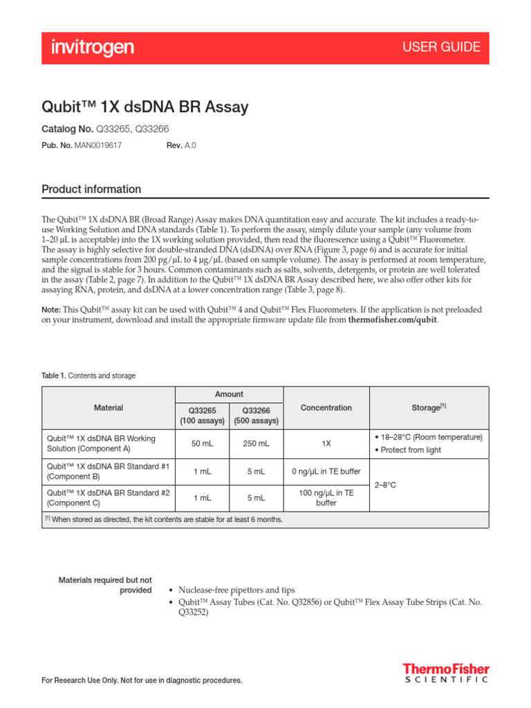 Manuals. Q32853A. Qubit - 1X - dsDNA - BR - Assay | PDF | Dna ...