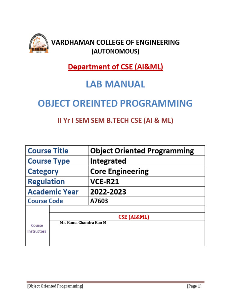 A7603 Lab Manual r21 Oop | PDF