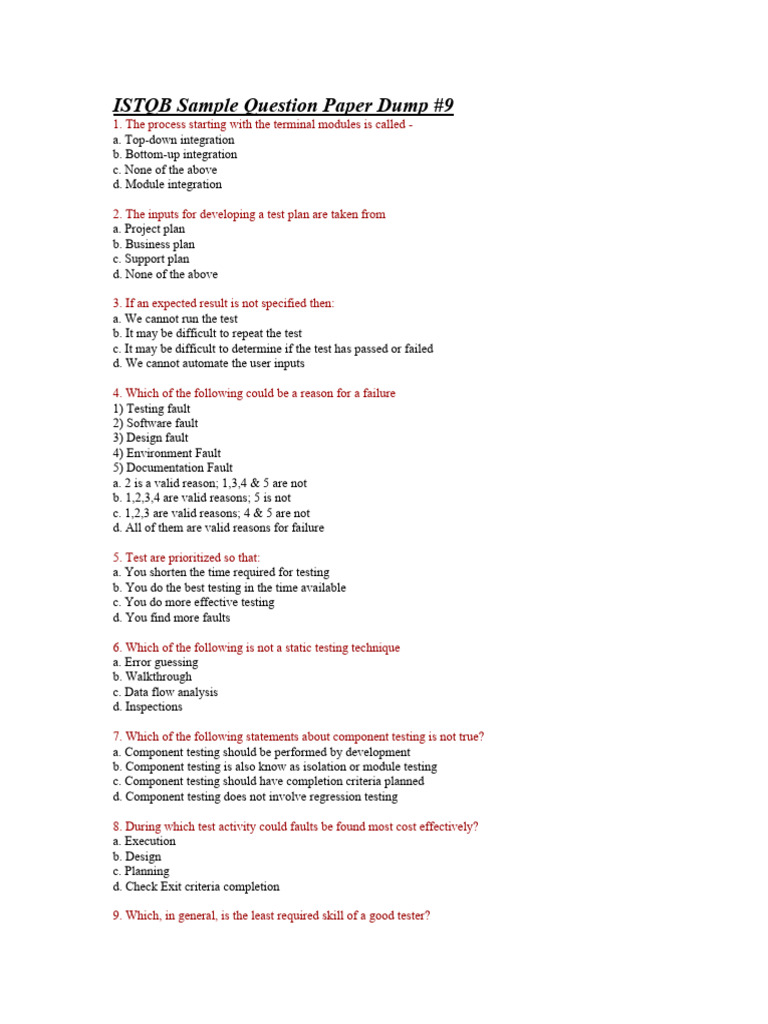 ISTQB Sample Question Paper #9 | PDF | Software Testing | Systems Science