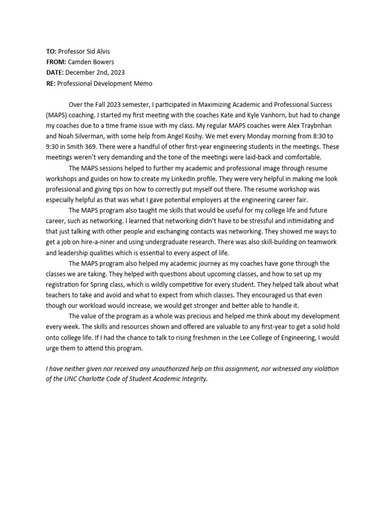 Professional Development Memo | PDF