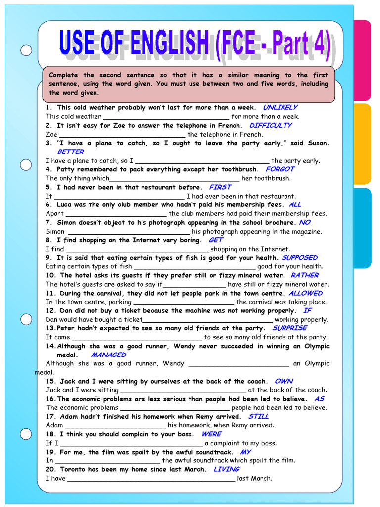 Use of English Fce Part 4 Transformations 2 | PDF