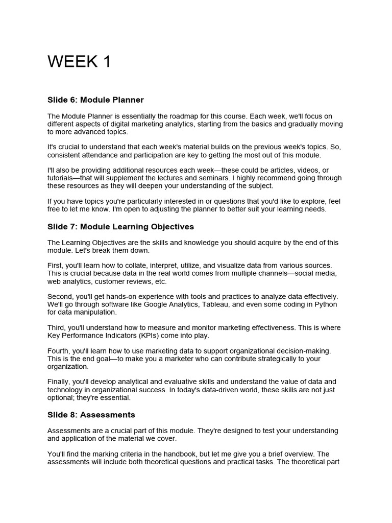 Week 1 Introduction Pdf Analytics Digital Marketing