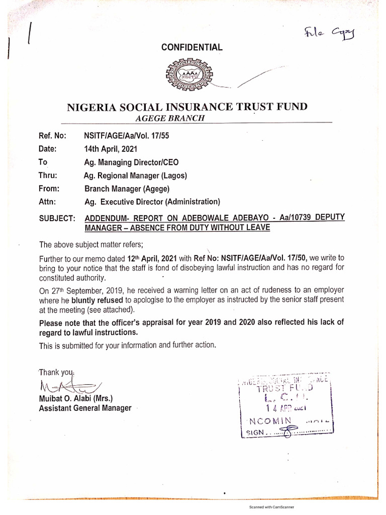 Debo Nsitf Agege Branch | PDF