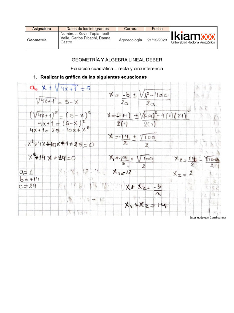 GEOMETRÍA Y ÁLGEBRA LINEAL DEBER Ecuacion de La Recta | PDF