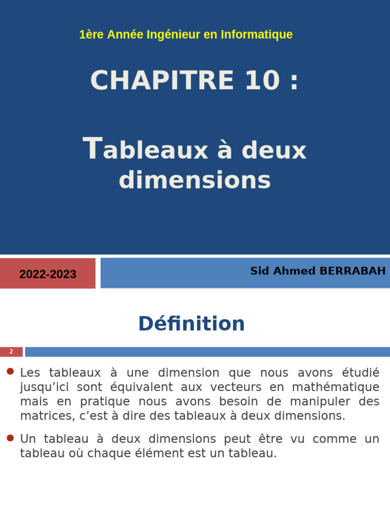 Chapitre10 Tableaux 2 Dimensions-1 | PDF | Matrice (Mathématiques ...