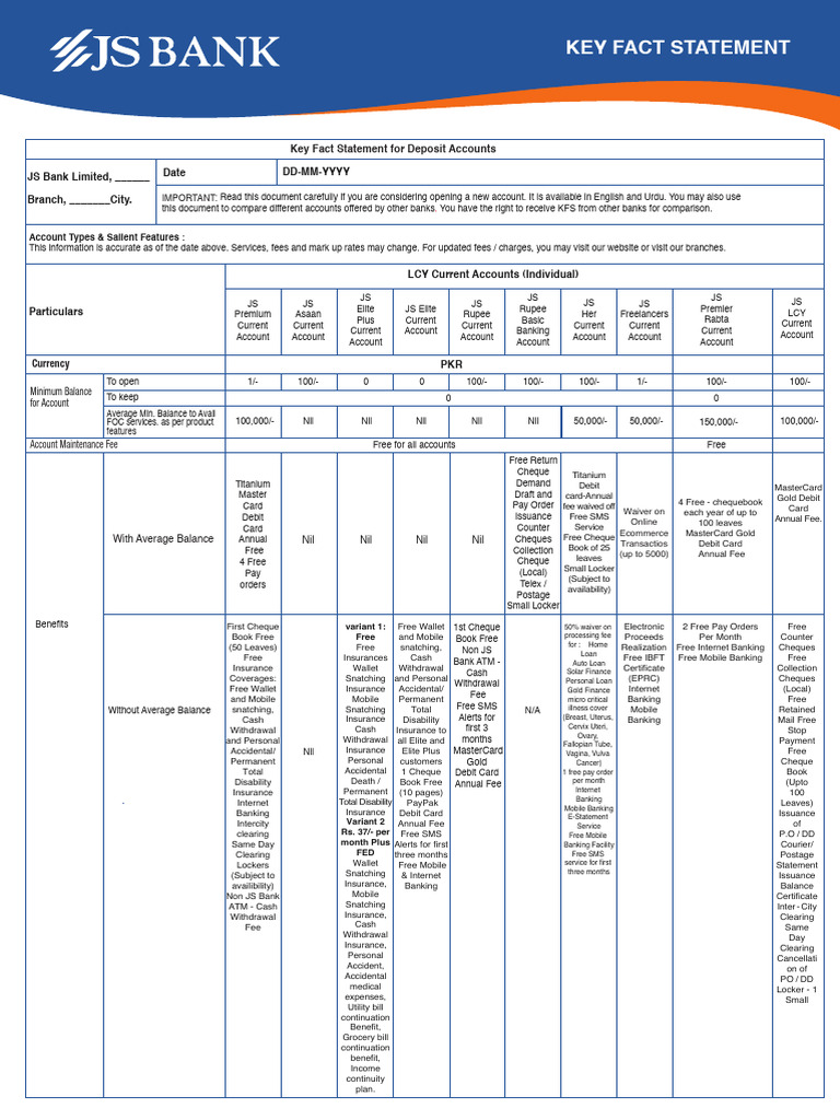 Deposit Accounts GCo Key Fact Statement English | PDF | Cheque ...
