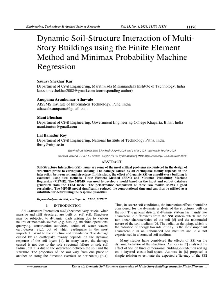 Dynamic Soil-Structure Interaction of Multi - Story Buildings Using The Finite Element Method ...