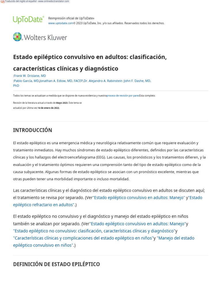 Convulsive Status Epilepticus in Adults - Classification, Clinical ...