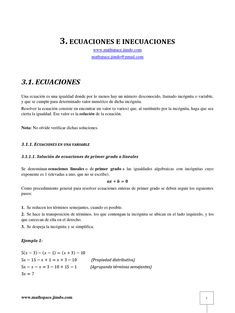 Ecuaciones e Inecuaciones | PDF | Ecuaciones | Ecuación cuadrática