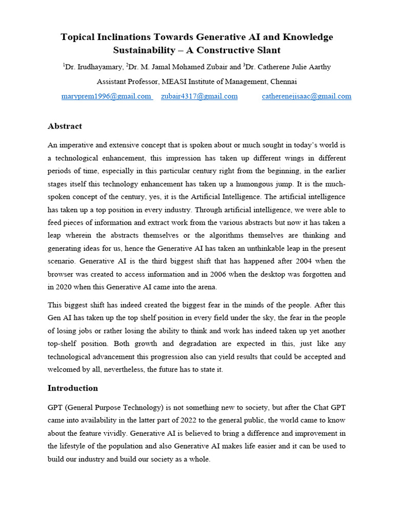 Topical Inclinations Towards Generative AI and Knowledge Sustainability ...