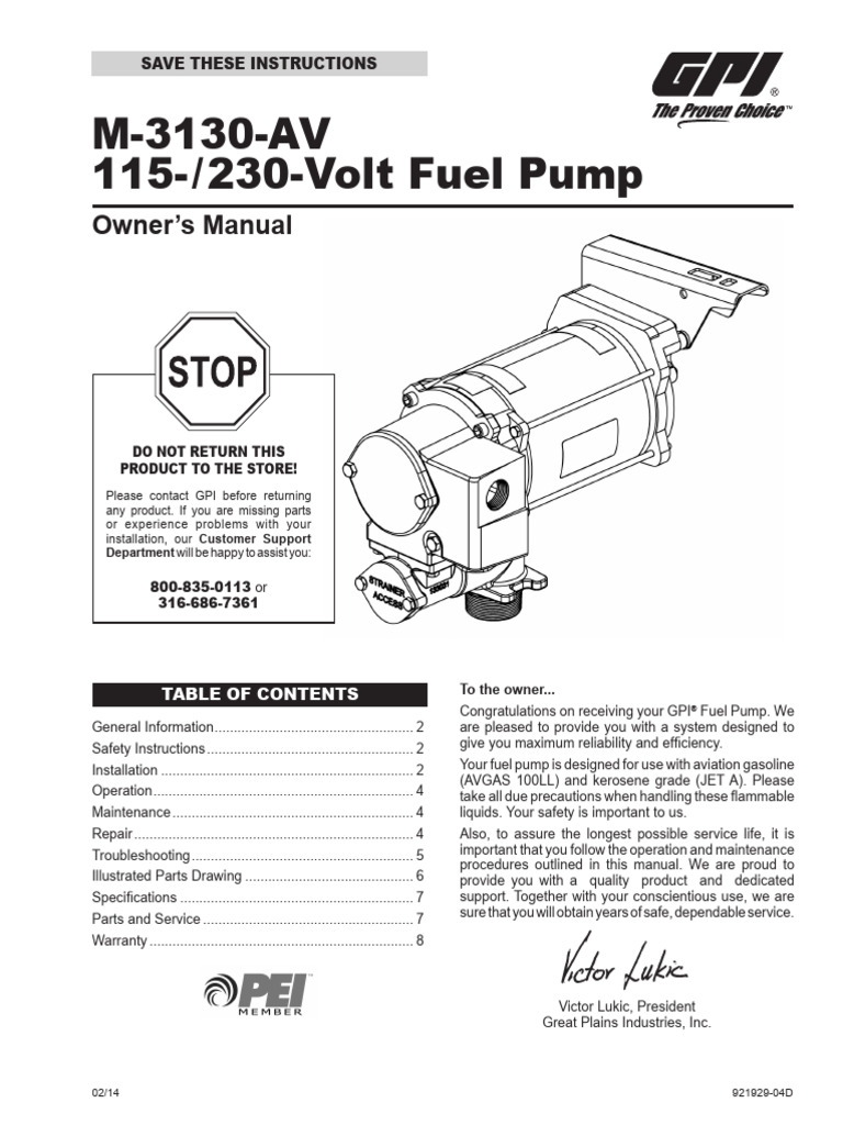 GPI M3130-AV-Owners-Manual | PDF | Pump | Electrical Wiring