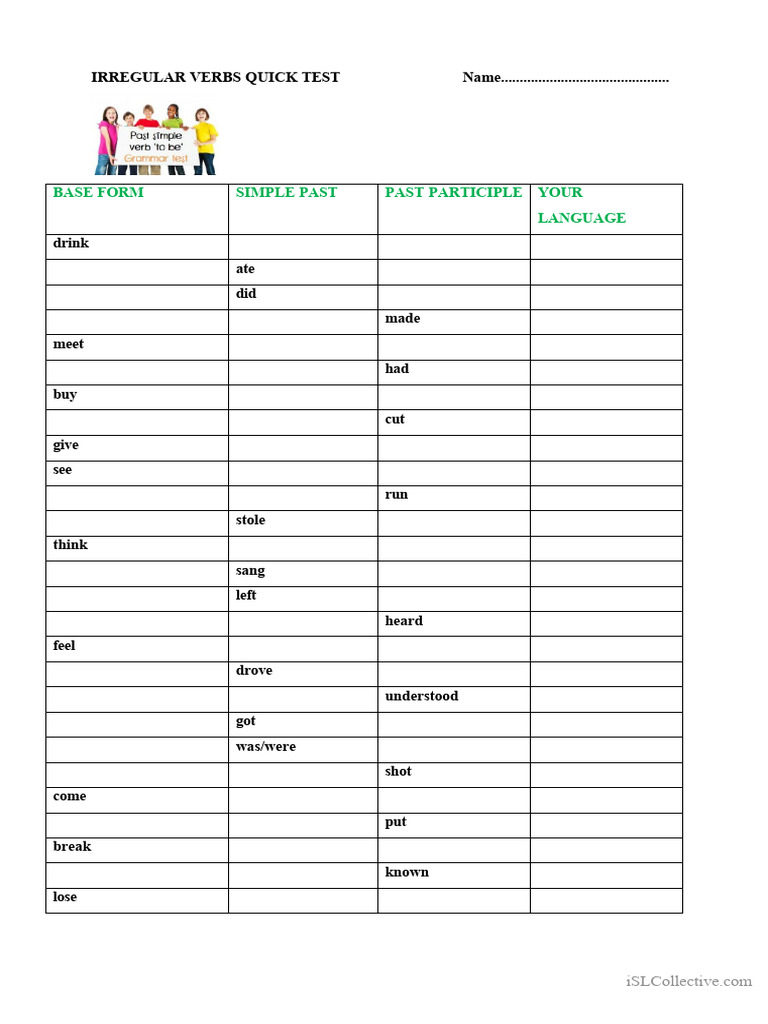 Quick Test - Irregular Verbs | PDF