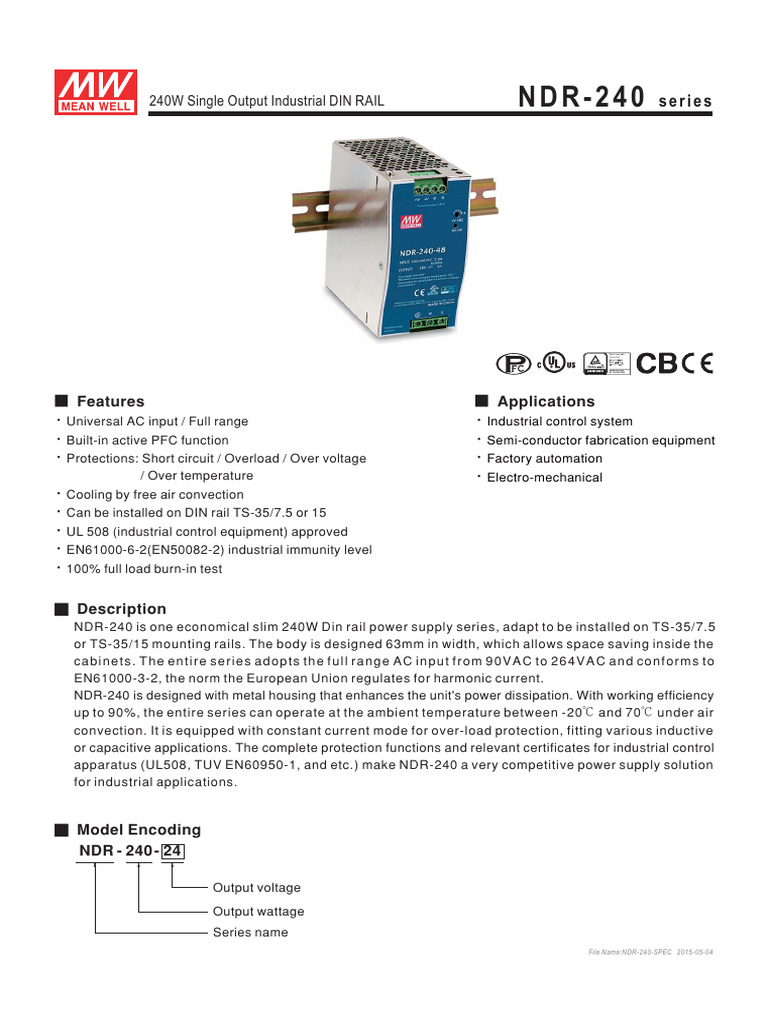 NDR-240 | PDF | Power Supply | Rectifier