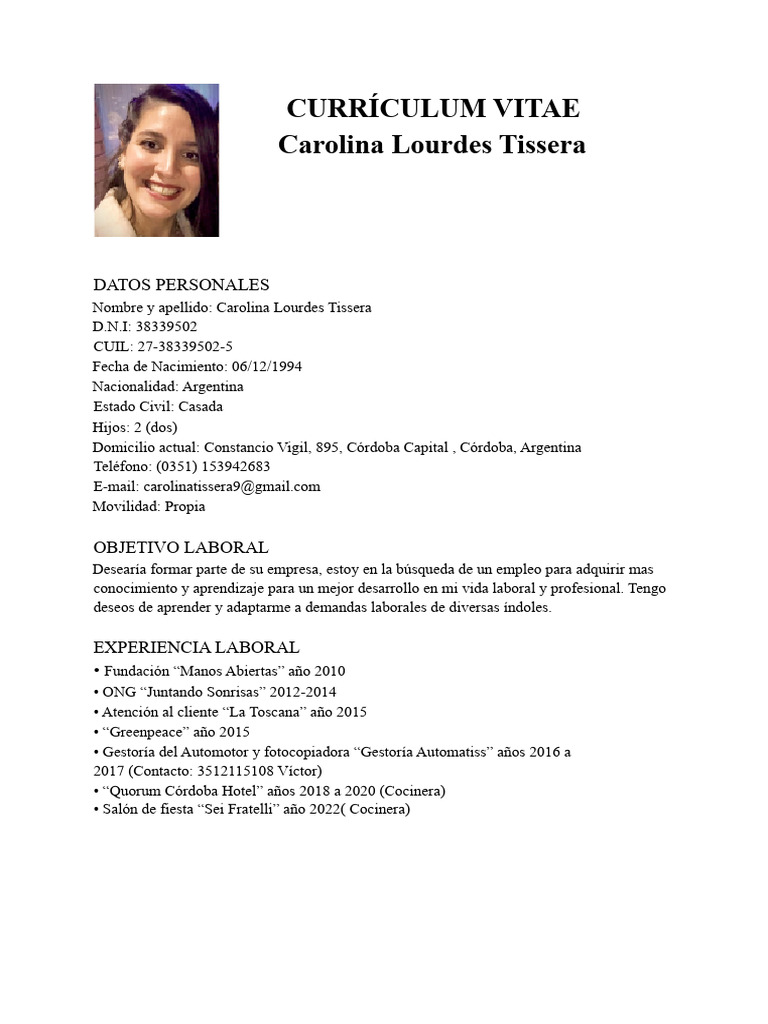 Currículum Vitae de Carolina Tissera | PDF | Ciencias sociales