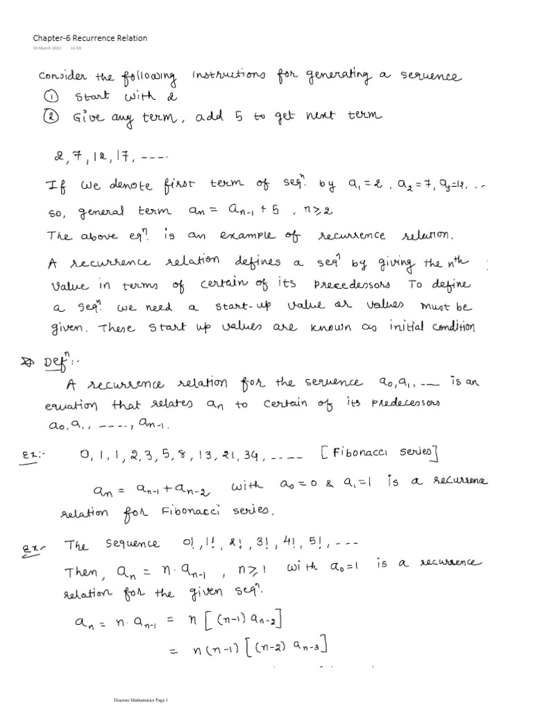 Recurrence Relations In Discrete Math Pdf