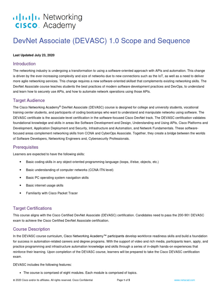 Devasc V1 Scope And Sequence Pdf 