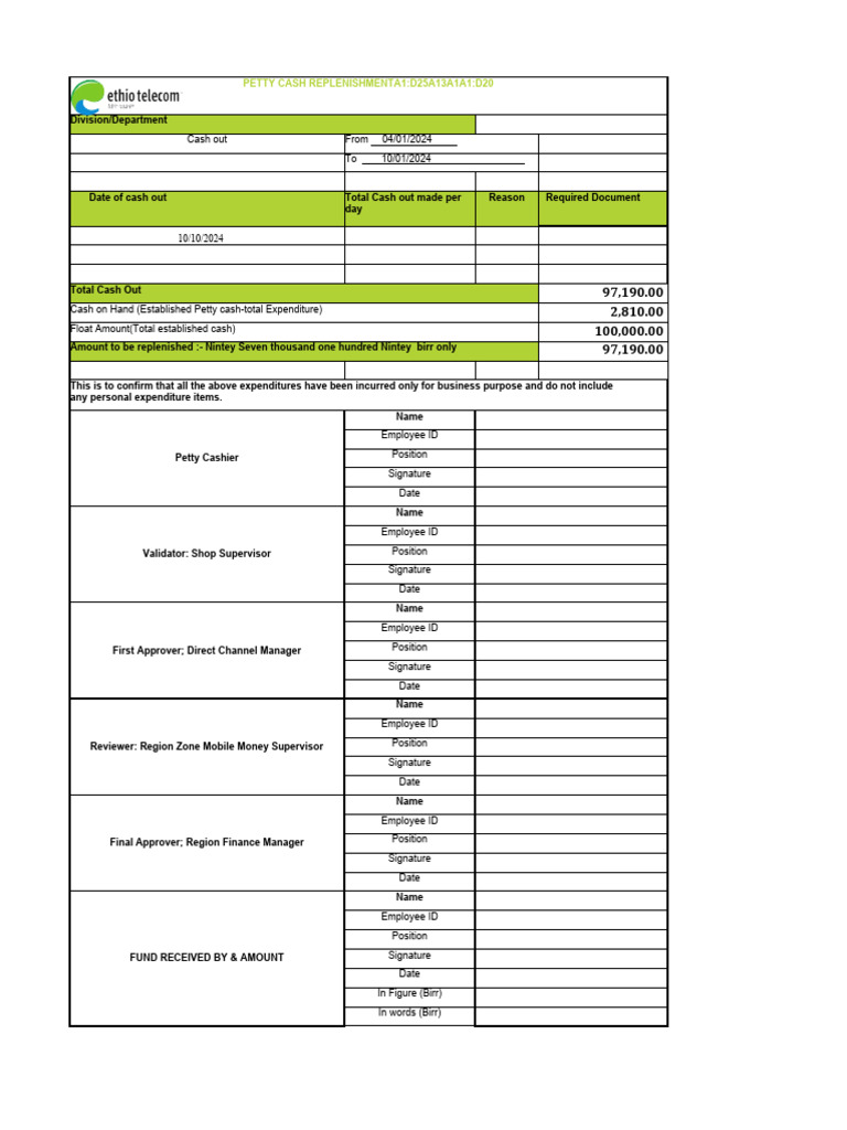 Jau-2024 MM Petty Cash Replenishment Form | PDF | Economies | Financial ...