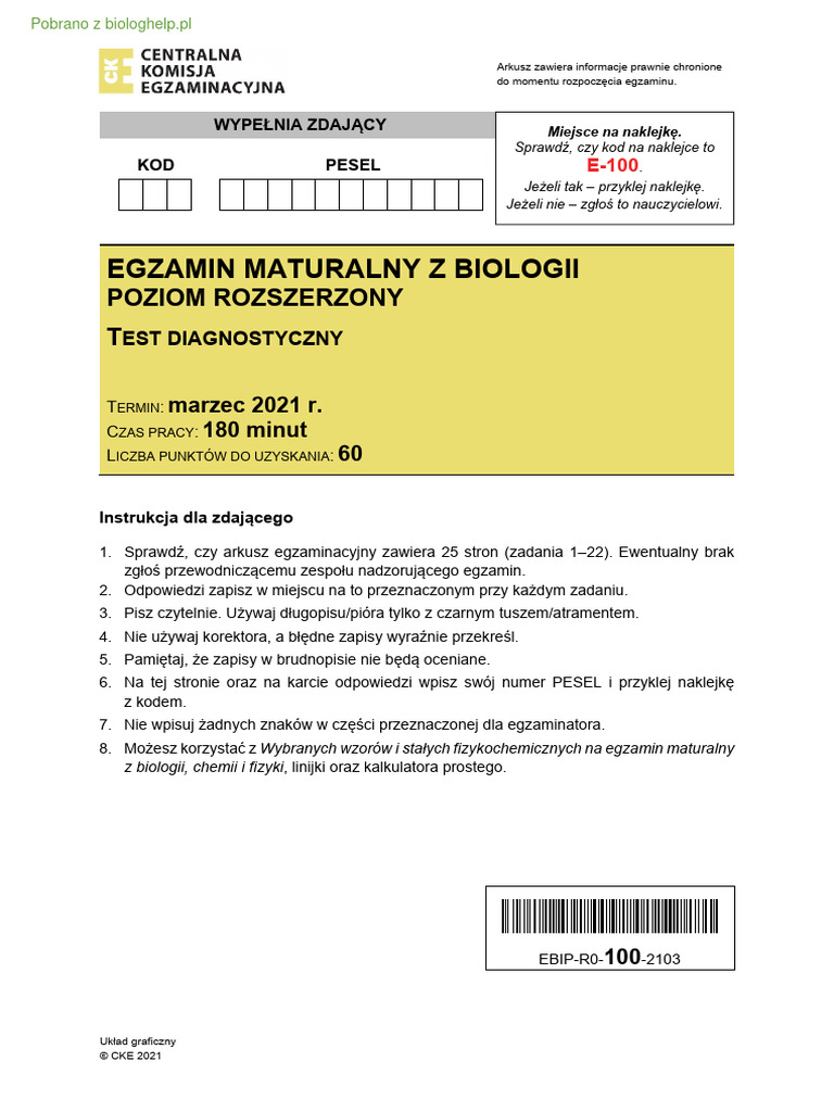 Biologia 2021 PR Nowa Marzec | PDF