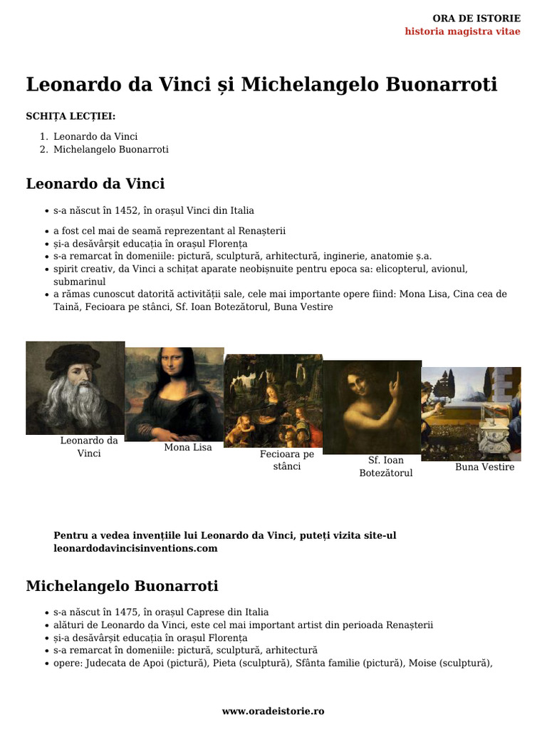 Leonardo Da Vinci Si Michelangelo Buonarroti | PDF