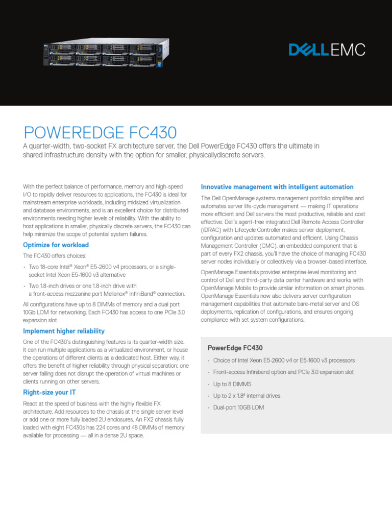 Dell EMC PowerEdge Modular Servers (Blade) FC430 Spec Sheet | PDF