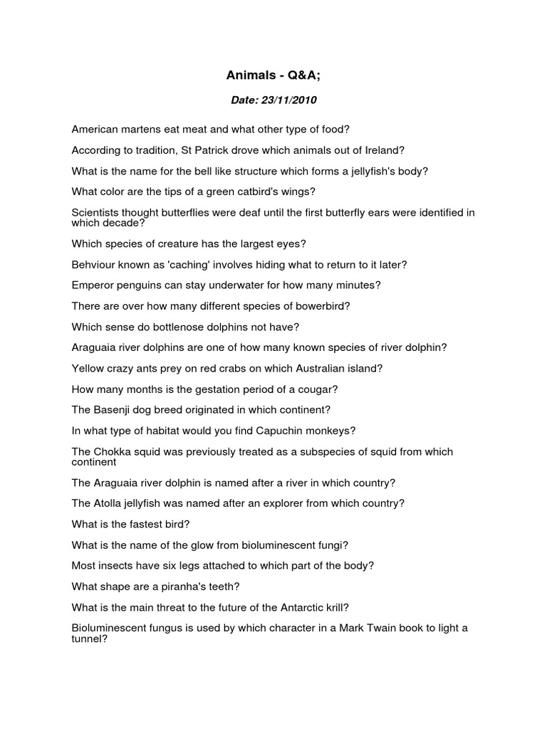 Animals Q&A 62 | PDF