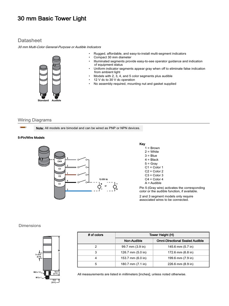 Tower Light 30 MM - A1003850020 - e | PDF | Light Emitting Diode | Color