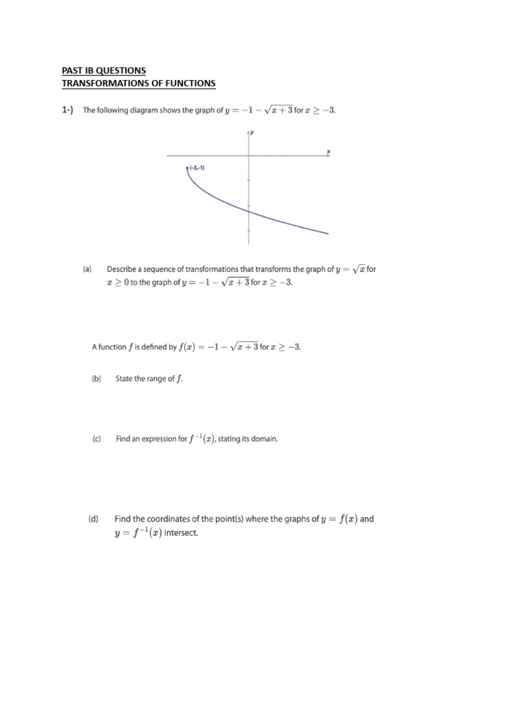 Past Ib Questions Transformations of Functions | PDF