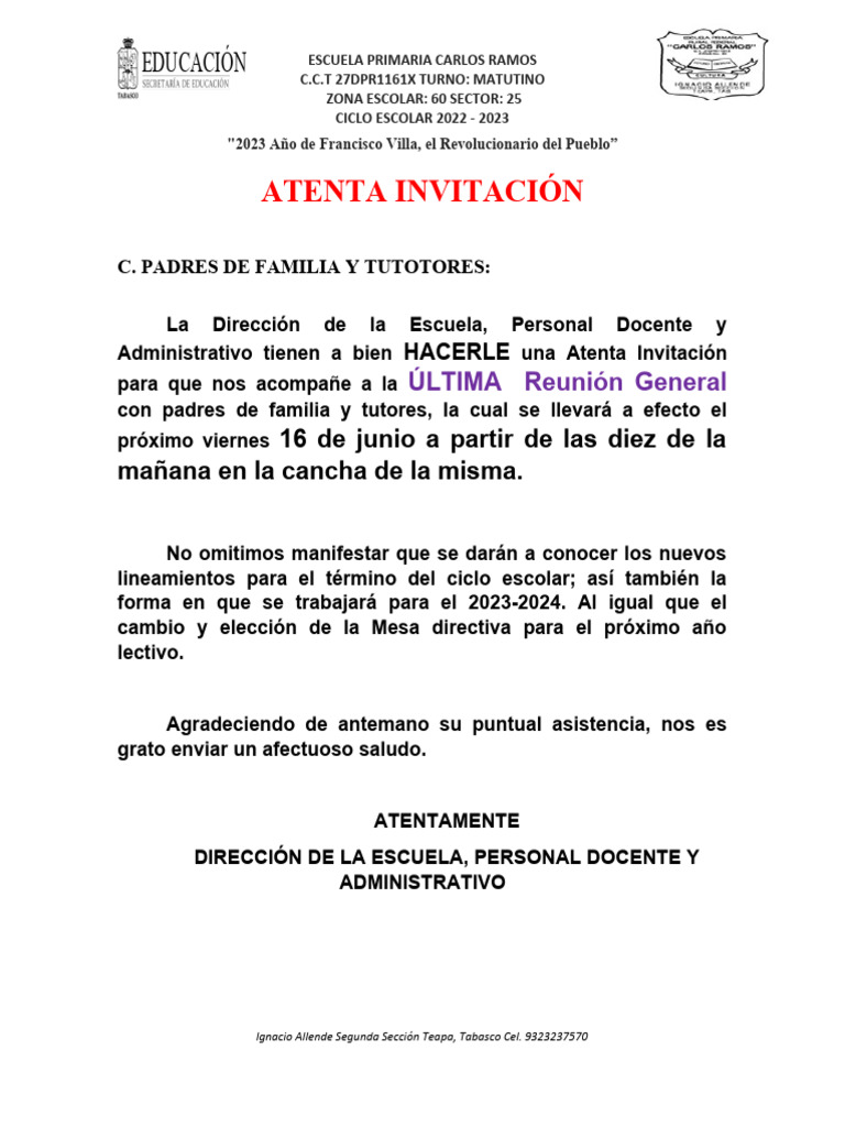 Invitación A Reunión General | PDF