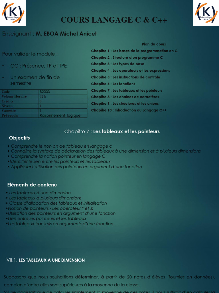 Langage C & C++ Chap 7 | PDF | Pointeur (programmation) | C (Langage de programmation)