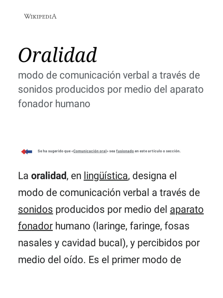 Oralidad - Wikipedia, La Enciclopedia Libre | PDF | Comunicación humana ...